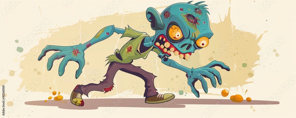 Vector illustration of a cartoon zombie with vibrant colors on a plain ...