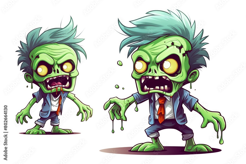 zombie ,Chibi style, cartoon game, full body, 2d style,2d vector ...
