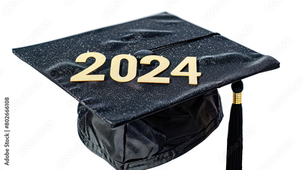 Black graduation hat clipart, with a black tassel that says 2024,gold ...