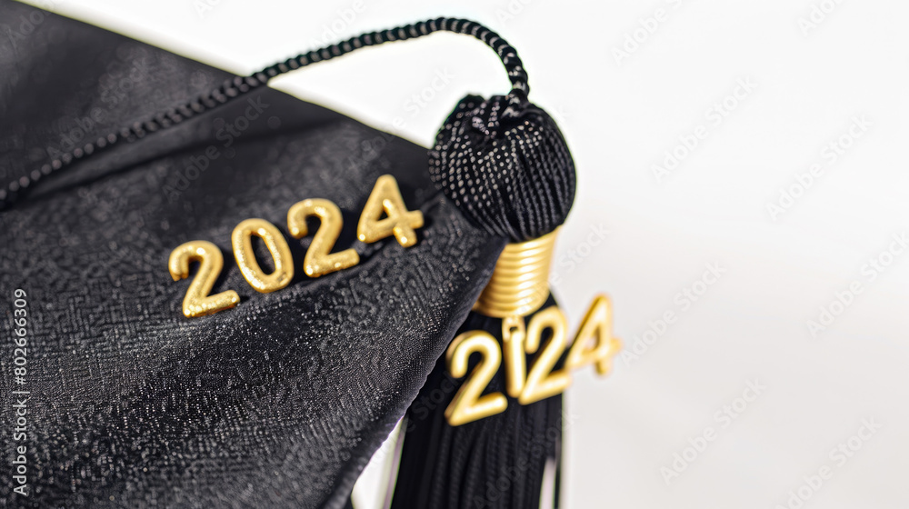 Black graduation hat clipart, with a black tassel that says 2024,gold ...