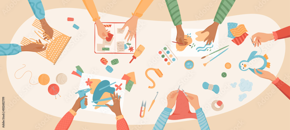 Cartoon handicraft craftwork art class illustration, creative hands ...