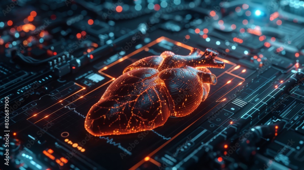 3D rendering image showing modern technologies for monitoring heart ...