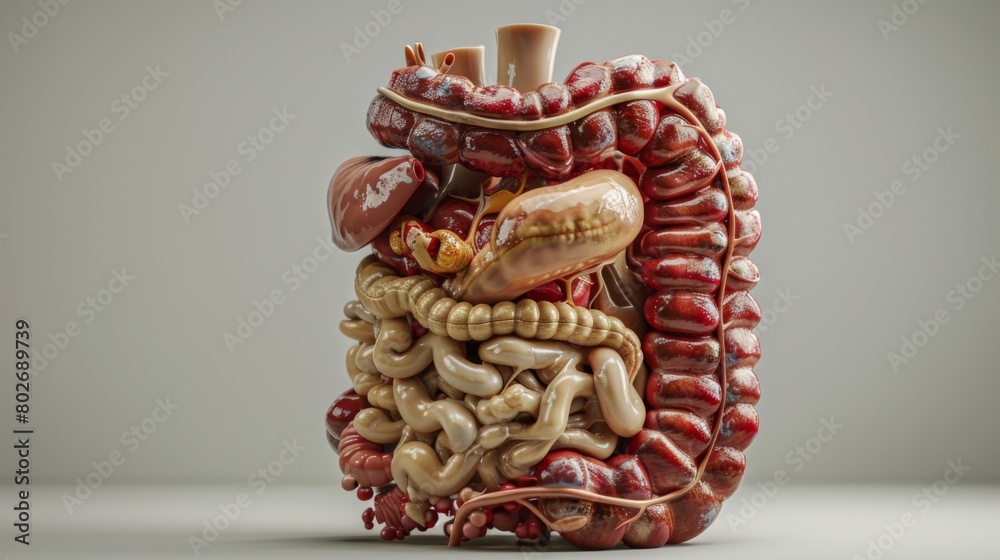 3D rendering image showcasing the anatomy of the intestines, including ...