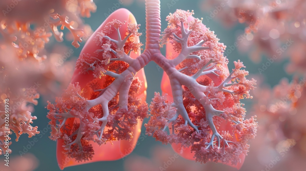 3D rendering image illustrating the anatomy of the lungs, including ...