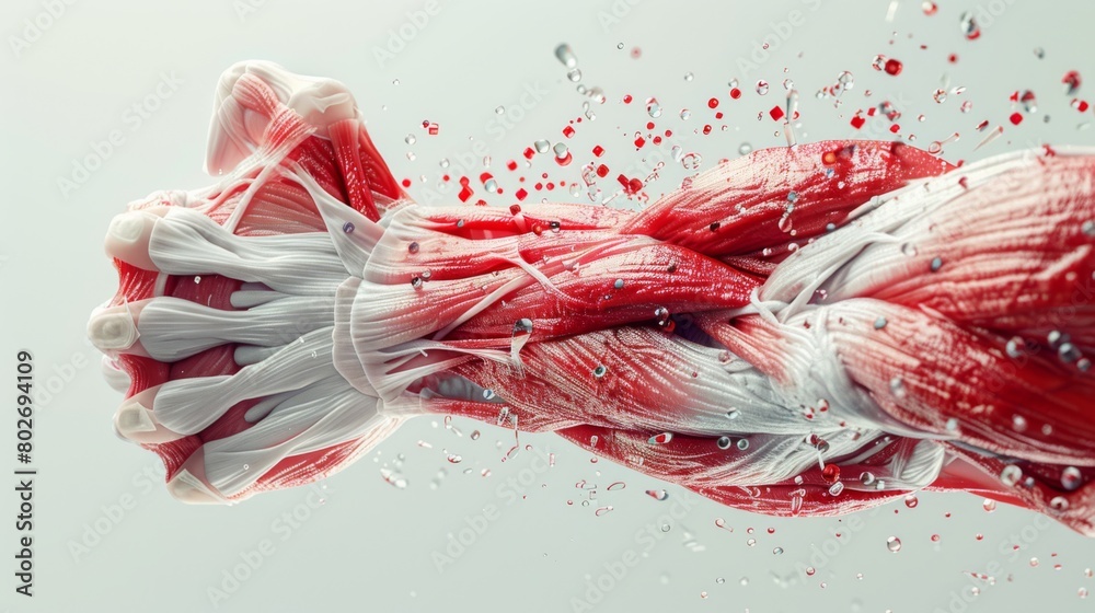 3D rendering image illustrating the process of muscle hypertrophy ...