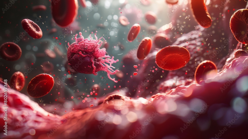 3D rendering image illustrating the role of red blood cells in oxygen ...