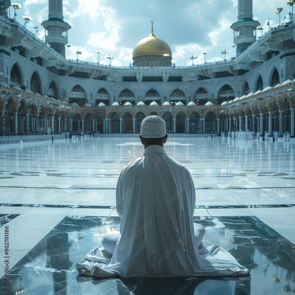 Islamic men wearing ihram perform the Hajj and Umrah in Mecca, Medina ...