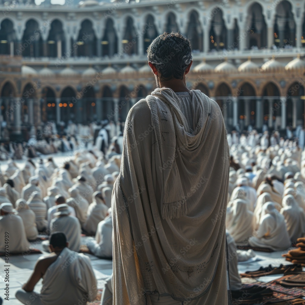 Islamic men wearing ihram perform the Hajj and Umrah in Mecca, Medina ...