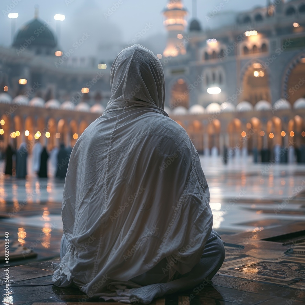Islamic men wearing ihram perform the Hajj and Umrah in Mecca, Medina ...