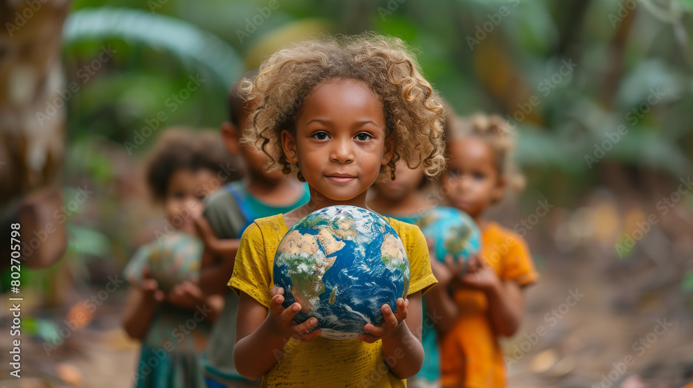 International day of peace concept with African Children holding earth ...