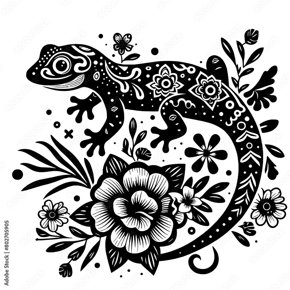 Floral lizard svg, Lizard with flower svg, Gecko svg, floral gecko svg ...