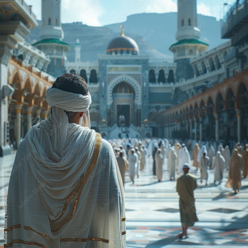 Islamic men wearing ihram perform the Hajj and Umrah in Mecca, Medina ...