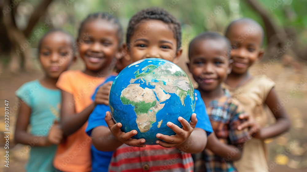 International day of peace concept with African Children holding earth ...