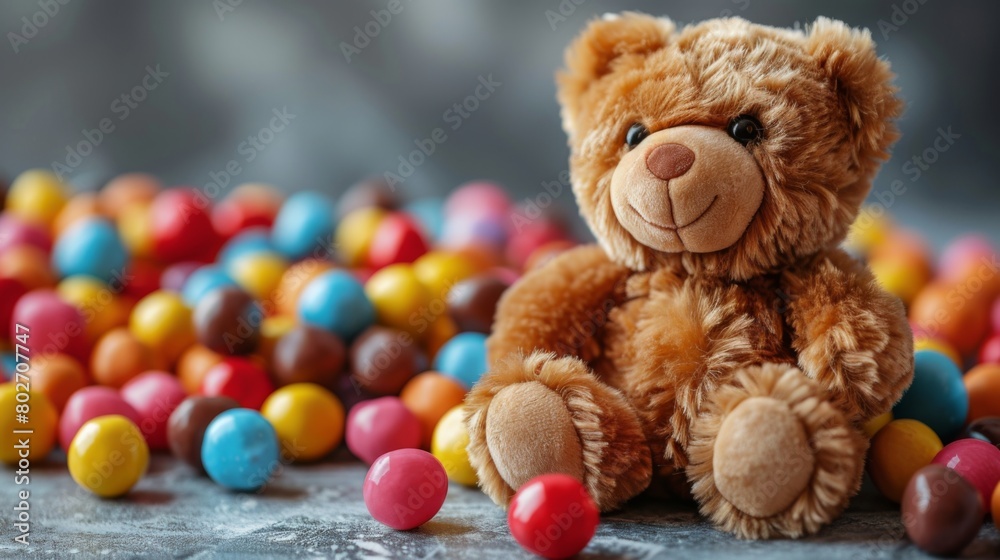 Horizontal banner, International Children's Day, teddy bear, many ...