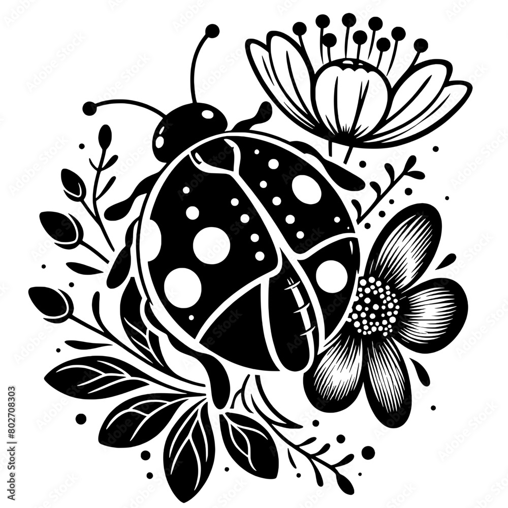 Ladybug svg, Lady bug with flower, Ladybug cut file, Floral Ladybug svg ...