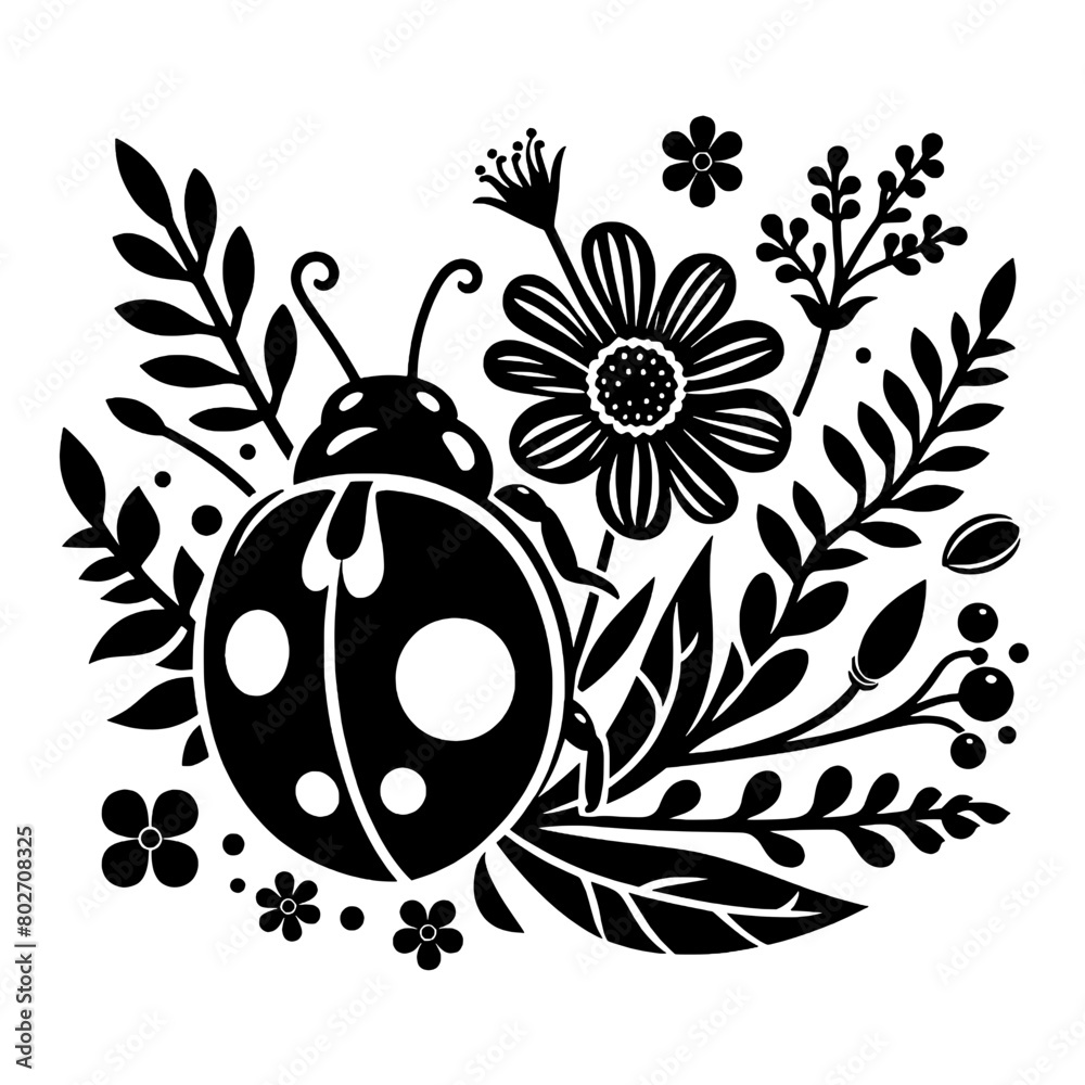 Ladybug svg, Lady bug with flower, Ladybug cut file, Floral Ladybug svg ...