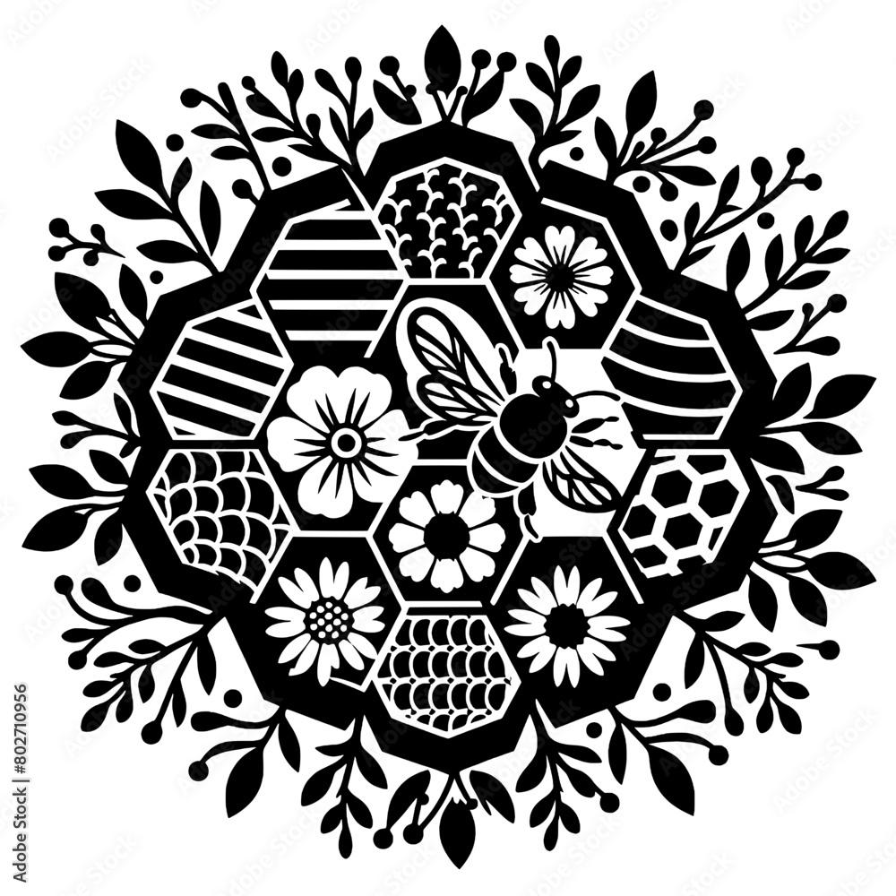 Floral honey comb svg, Honeycomb with flower svg, honey bee svg, floral ...