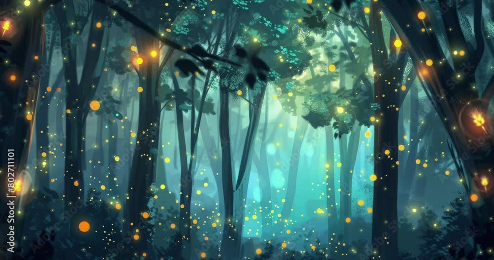 international day of forest concept. trees with fireflies animation. AI ...