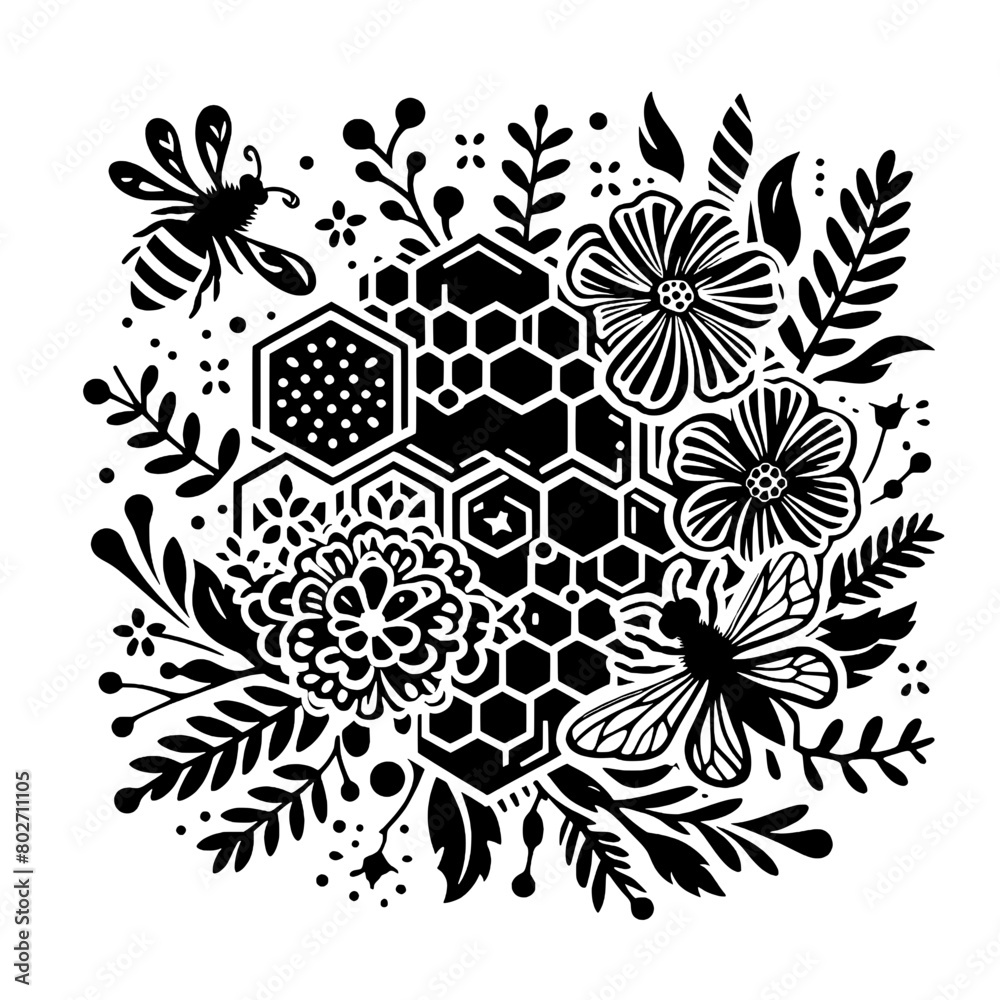 Floral honey comb svg, Honeycomb with flower svg, honey bee svg, floral ...