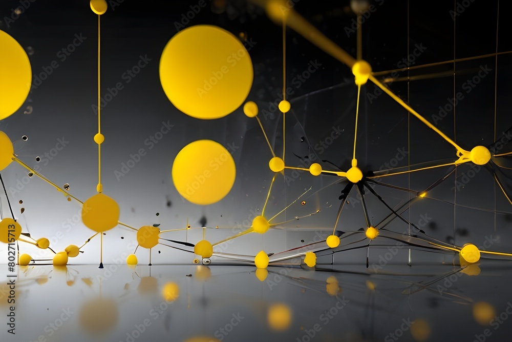 Abstract dynamic yellow dots with black background connection network ...