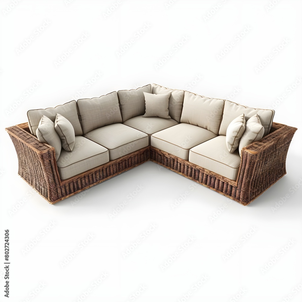 white sofa isolated on white background, sofa with pillows isolated on ...