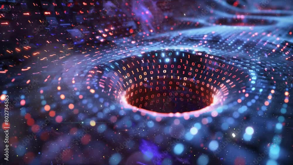black hole in a binary code 3d illustration. technology background. seamless looping overlay 4k ...