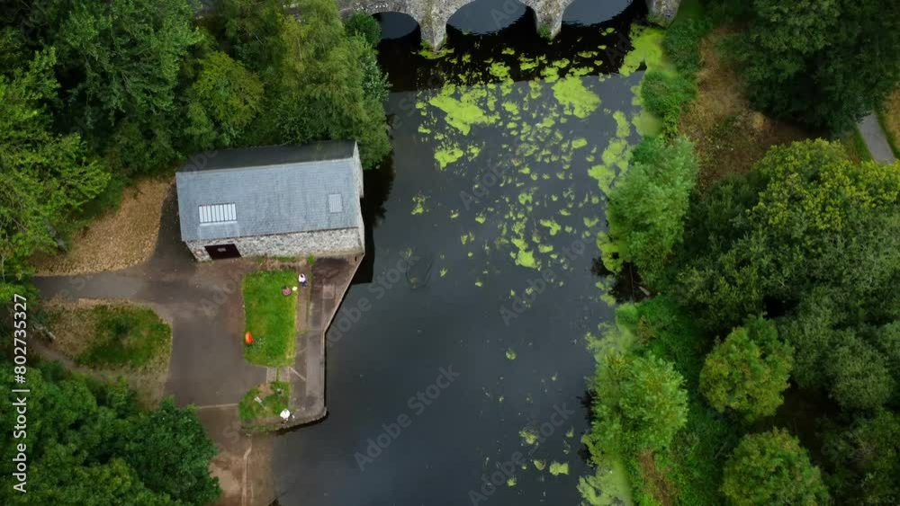 Overhead aerial shot of Shaws Bridge, a nature reserve in Belfast ...