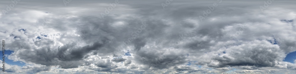 gray sky hdri 360 panorama with dark clouds before storm in seamless ...