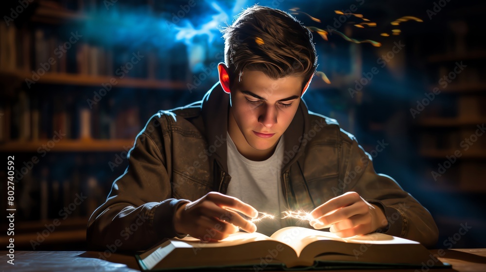 Student highlighting important passages in a textbook chapter preparing ...