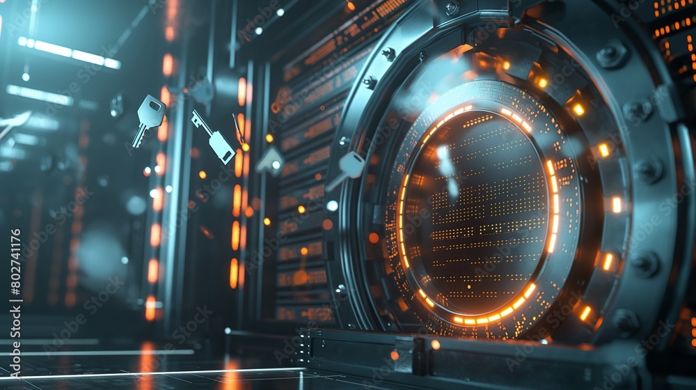 A vault door, made of layers of digital encryption, guarding the ...
