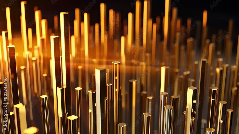 Dynamic rendering 3D golden bar graph with soaring columns represents a ...