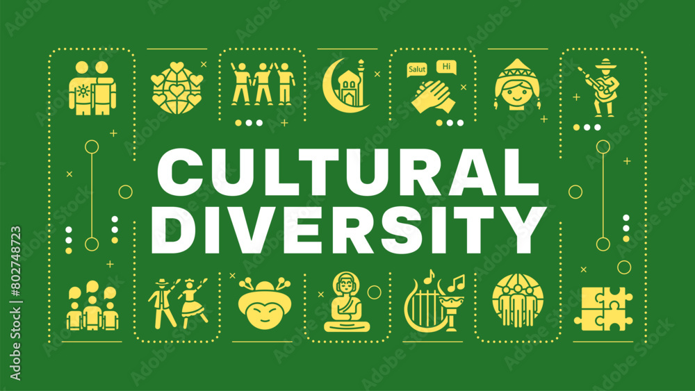 Cultural diversity green word concept. Different cultures, foreign ...