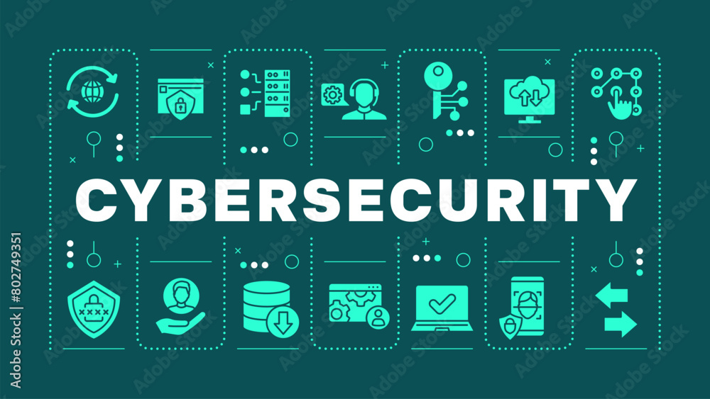 Cybersecurity teal word concept. Face recognition, data privacy. Cloud ...