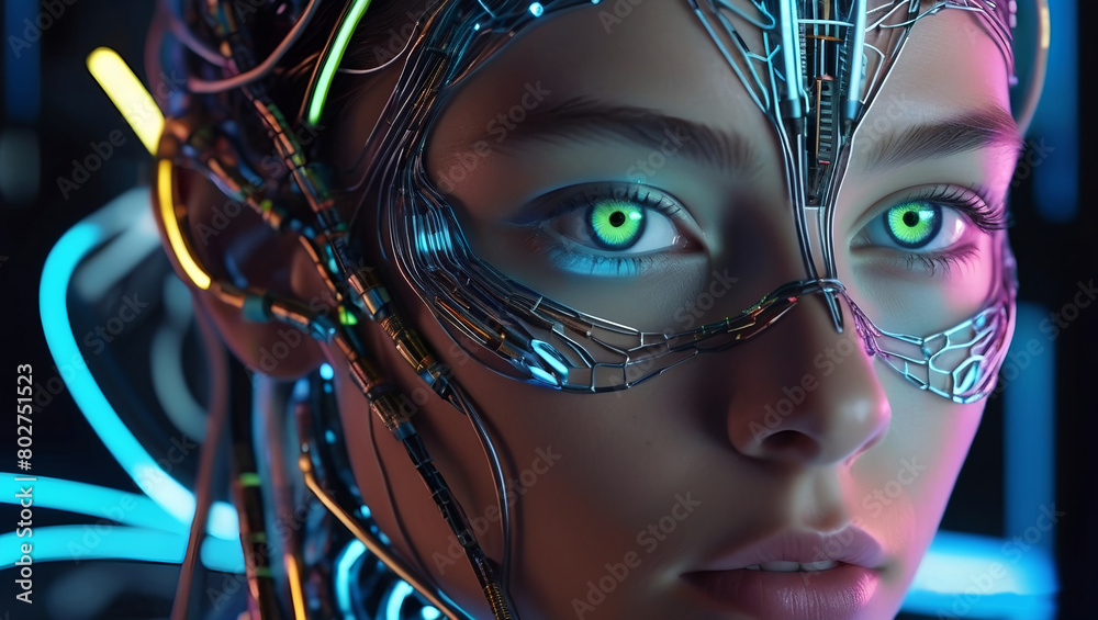 teen humanoid cyborg with detailed expressive eyes her complex network ...