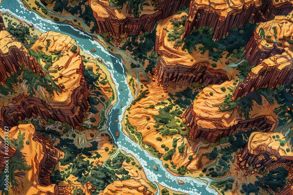 DnD Battlemap canyon, pass, battlemap, rocky terrain, river, cliffs ...