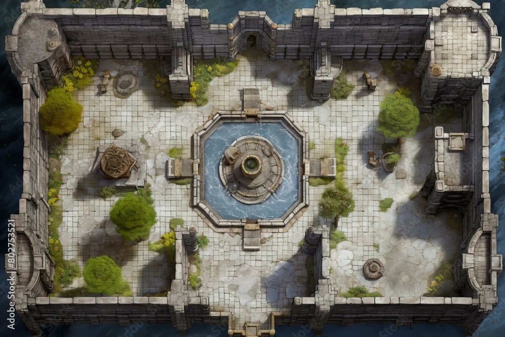 Dnd Battlemap Castle Courtyard Battle Medieval Scene Castle Courtyard Stock Illustration