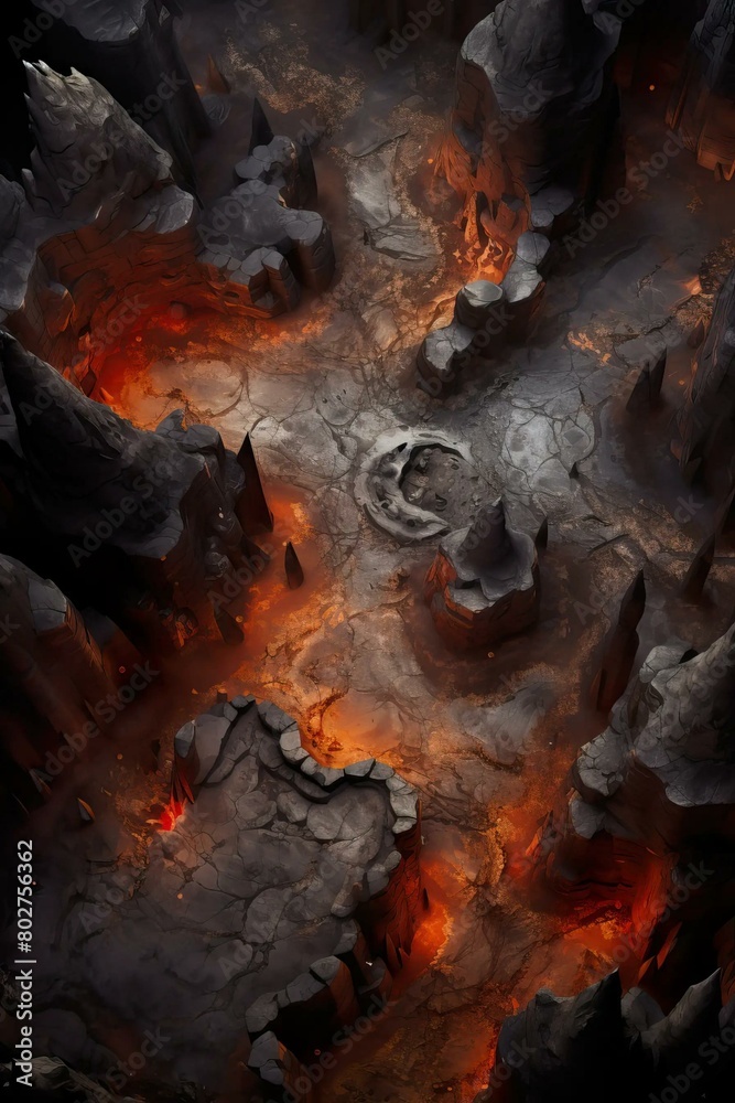 DnD Battlemap Magma chamber. Fiery underground landscape with glowing ...