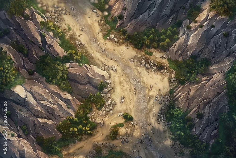 DnD Battlemap Mountain Pass Battlemap: Snowy terrain with winding path and rocky cliffs. Stock ...