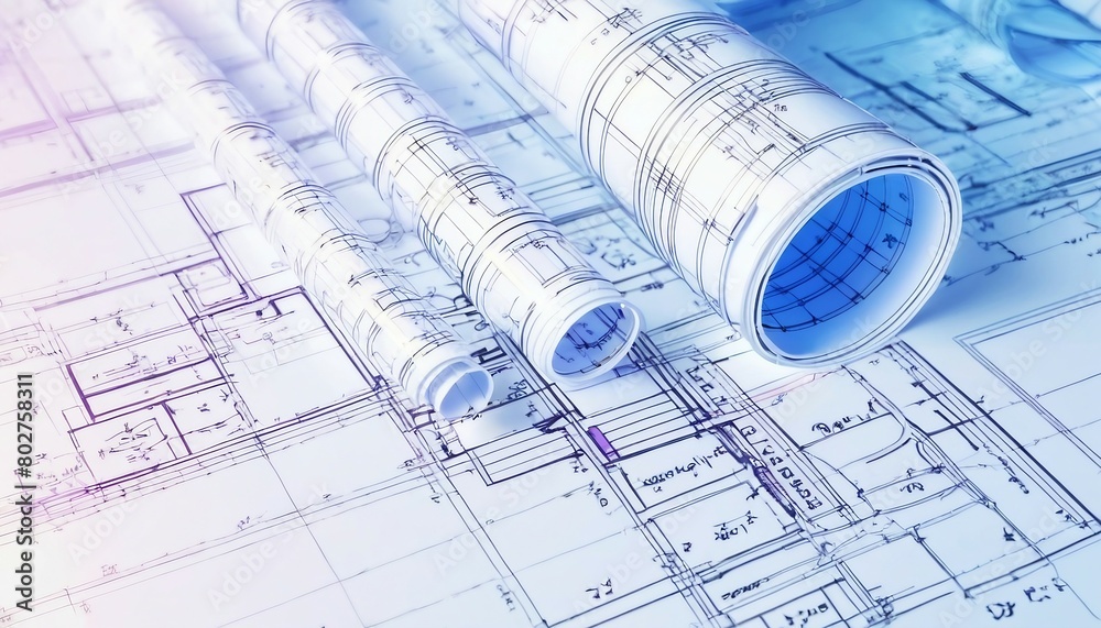 Abstract architectural blueprint background with technical drawings and ...