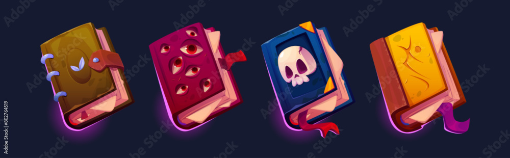 Vetor de Ancient magic spell books set isolated on black background ...