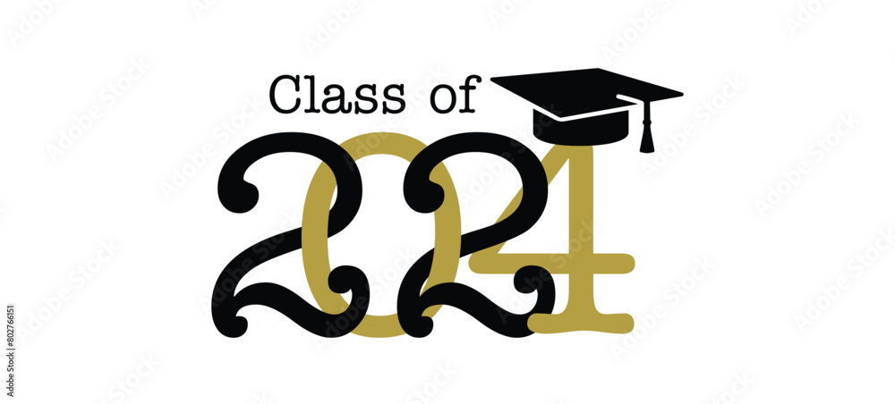 Class of 2024, word lettering script banner Congrats Graduation ...