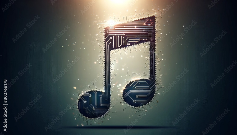 An image depicting a musical note where the lines are made of circuit ...