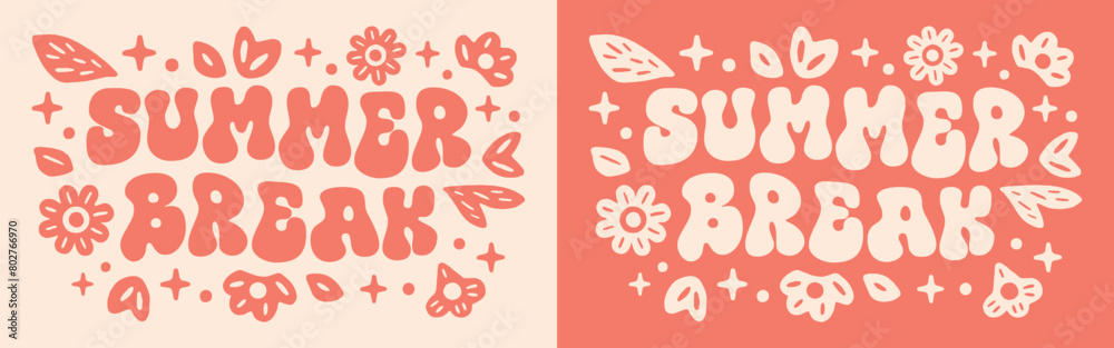 Summer break groovy girly floral retro vintage aesthetic lettering cute ...
