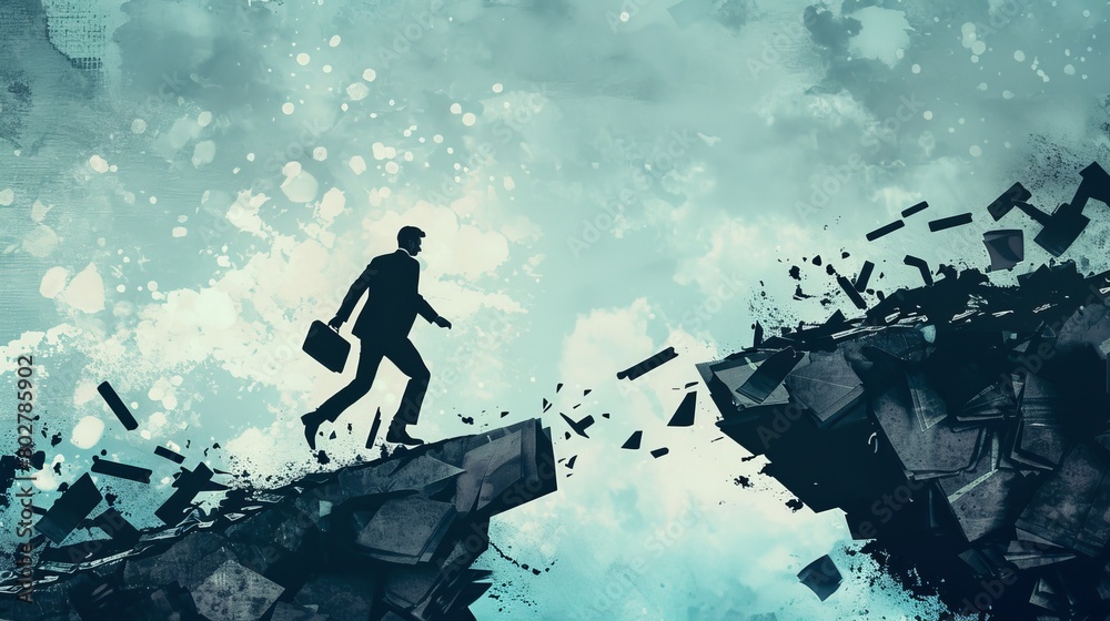 Man running across crumbling platforms, symbolizing the risky but ...
