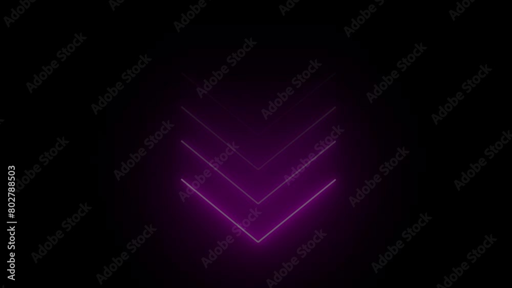 Purple neon single-line directional down arrow animation. signal icon ...