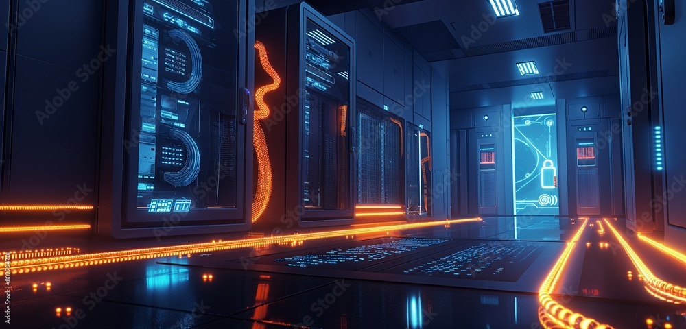 An ultra-secure, vault-like room housing a supercomputer, with ...