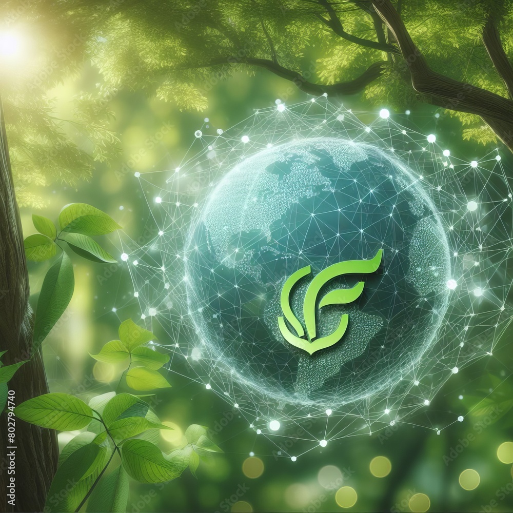 Global symbol eco Sustainable business on network connection on green ...