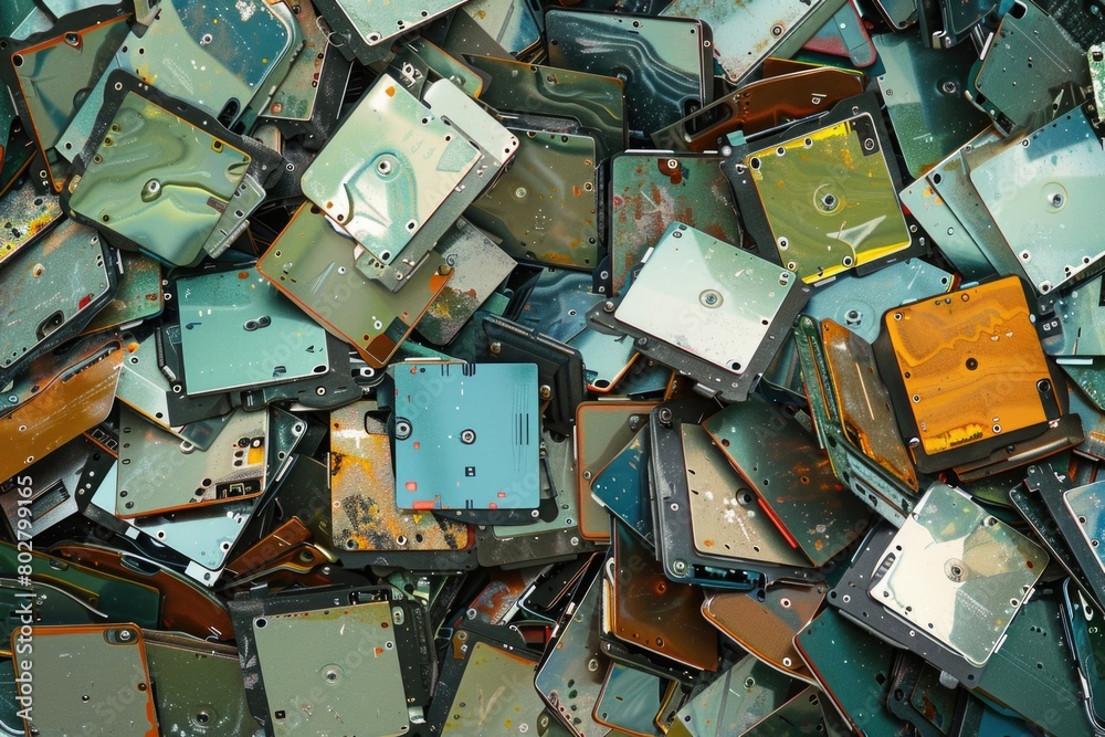 A pile of old electronic devices stacked on top of each other. Can be ...