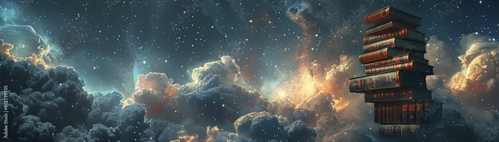 Floating library with a sci-fi twist, featuring alien scripts and ...