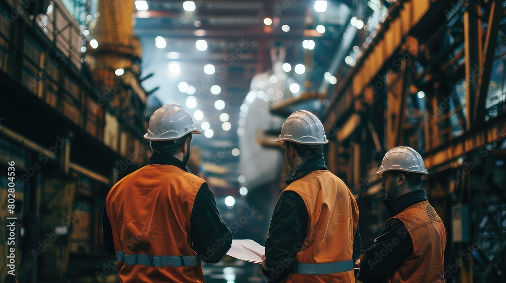 An atmospheric photo of workers conducting a safety briefing before ...